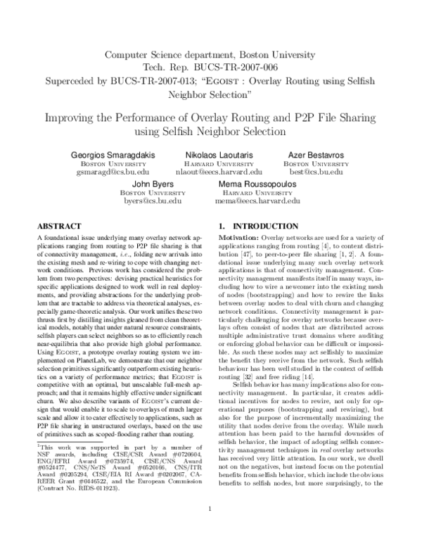 Improving the Performance of Overlay Routing and P2P File Sharing using Selfish Neighbor Selection