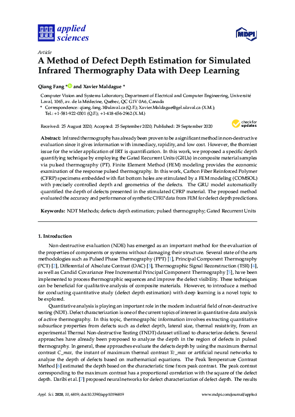 Pdf A Method Of Defect Depth Estimation For Simulated Infrared