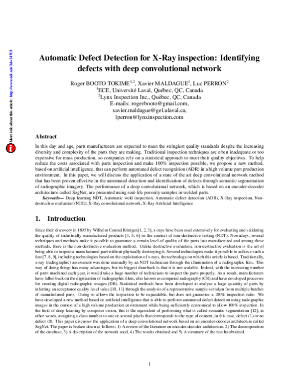 (PDF) Automatic Defect Detection for X-Ray inspection: Identifying ...