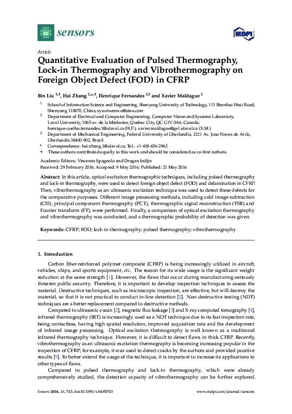 (PDF) Quantitative Evaluation of Pulsed Thermography, Lock-in Thermography and Vibrothermography ...