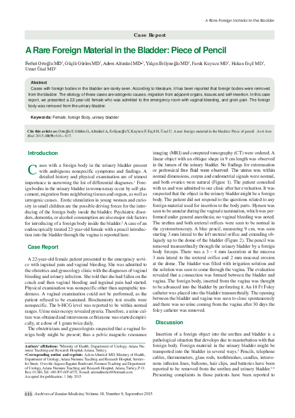 (PDF) A Rare Foreign Material in the Bladder: Piece of Pencil