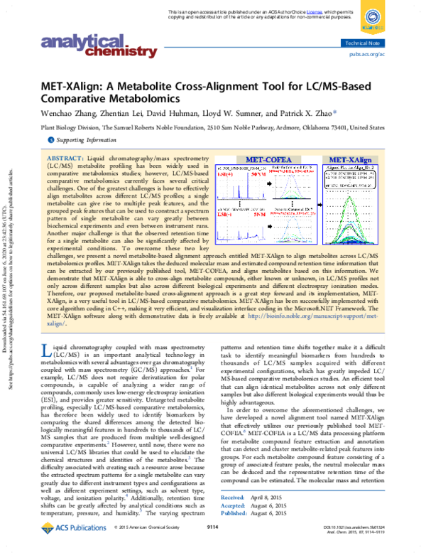 (PDF) MET-XAlign: A Metabolite Cross-alignment Tool for LC/MS-based Comparative Metabolomics