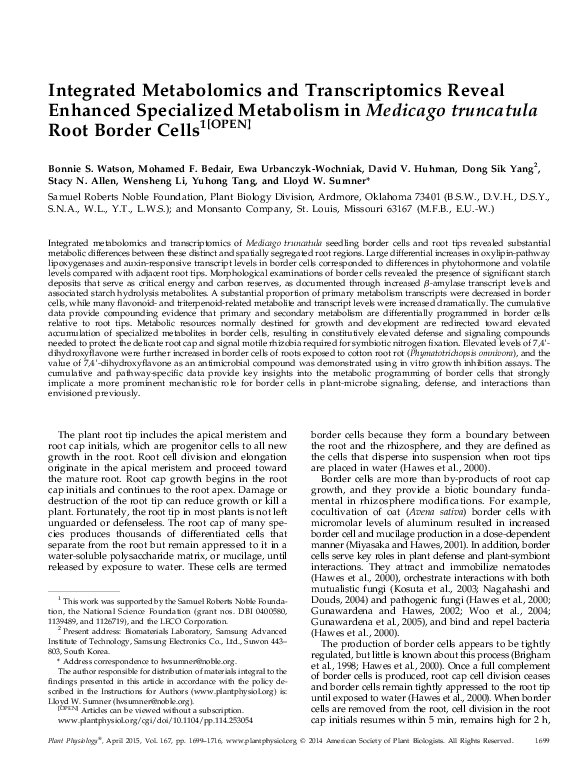 (PDF) Integrated Metabolomics and Transcriptomics Reveal Enhanced Specialized Metabolism in ...