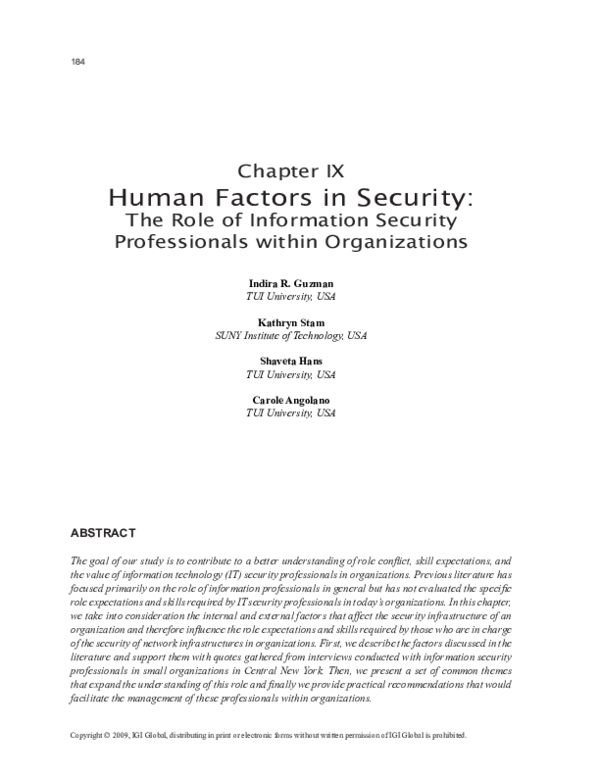 (PDF) Human Factors in Security