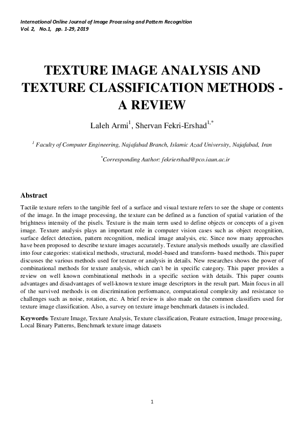 Pdf Texture Image Analysis And Texture Classification Methods A Review 