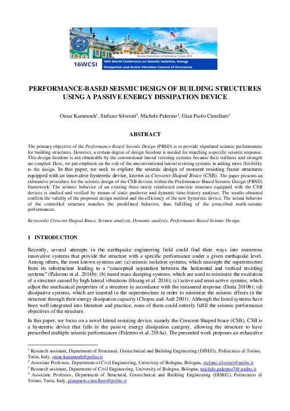 Pdf Performance Based Seismic Design Of Building Structures Using A Passive Energy Dissipation