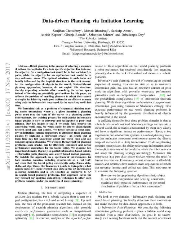 (PDF) Data-driven planning via imitation learning