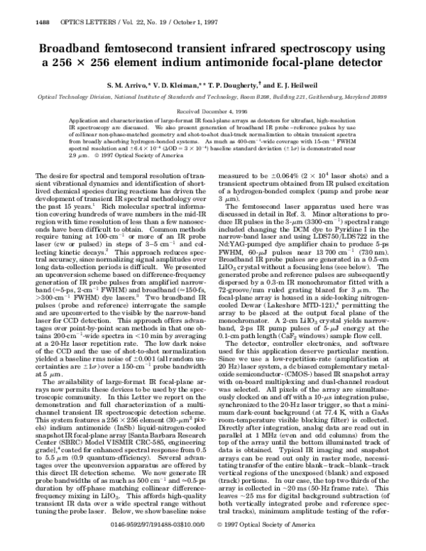 (PDF) Broadband Femtosecond Infrared Spectroscopy with 256x256 InSb ...