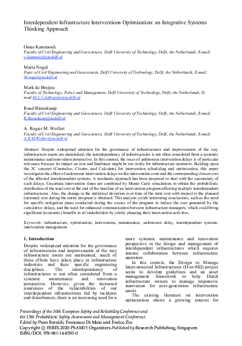 Pdf Interdependent Infrastructure Interventions Optimization An Integrative Systems Thinking
