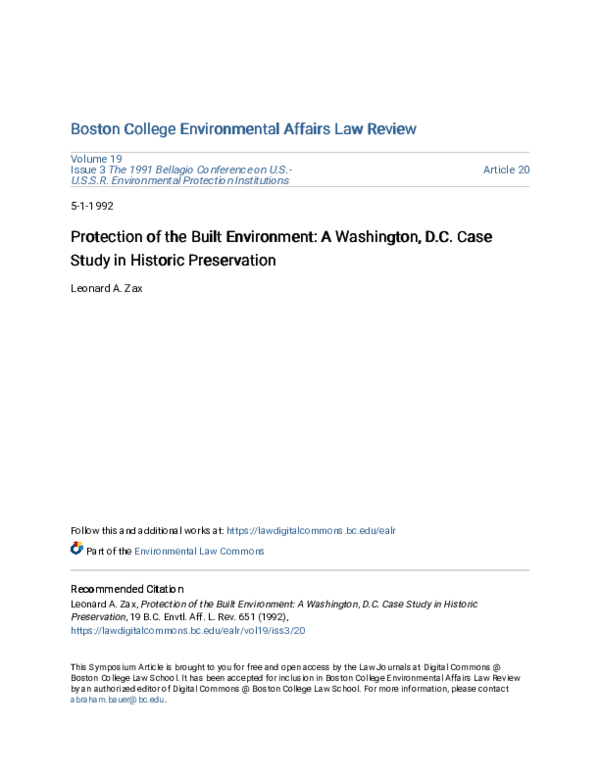 (PDF) Protection of the Built Environment: A Washington, DC Case Study in Historic Preservation