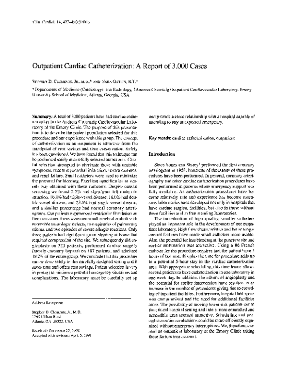 (PDF) Outpatient cardiac catheterization: a report of 3,000 cases