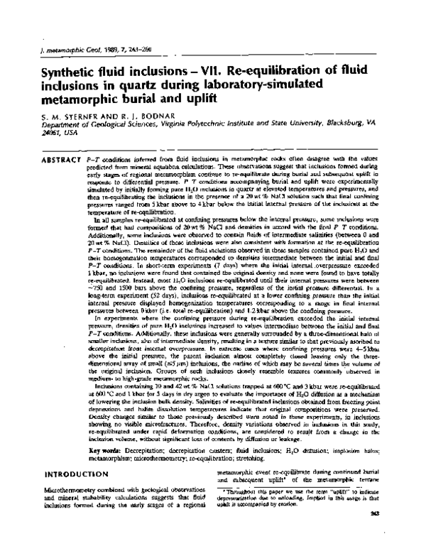 (PDF) Re-equilibration of Fluid Inclusions in Quartz During Simulated ...