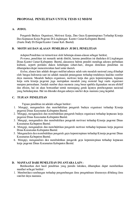 (PDF) PROPOSAL PENELITIAN UNTUK TESIS S2 MSDM