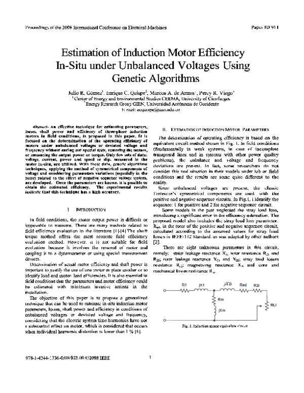 (PDF) Estimation of induction motor efficiency in-situ under unbalanced voltages using genetic ...