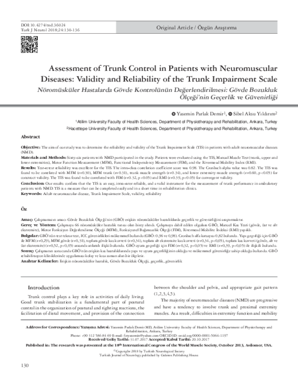 (PDF) The Trunk Impairment Scale: a new tool to measure motor impairment of the trunk after ...