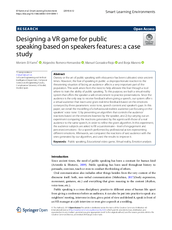 (PDF) Designing a VR game for public speaking based on speakers ...