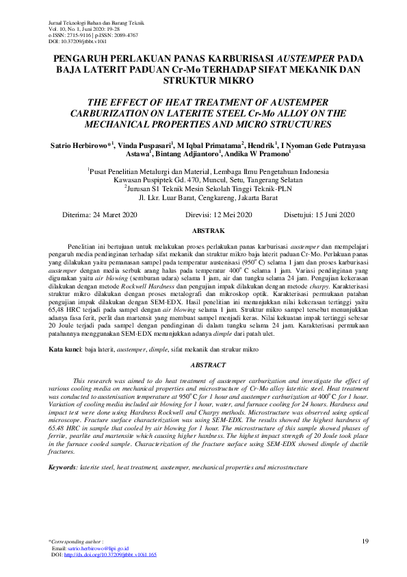 (PDF) THE EFFECT OF HEAT TREATMENT OF AUSTEMPER CARBURIZATION ON LATERITE STEEL Cr-Mo ALLOY ON ...