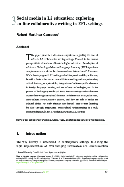 (PDF) Social media in L2 education: exploring on-line collaborative ...