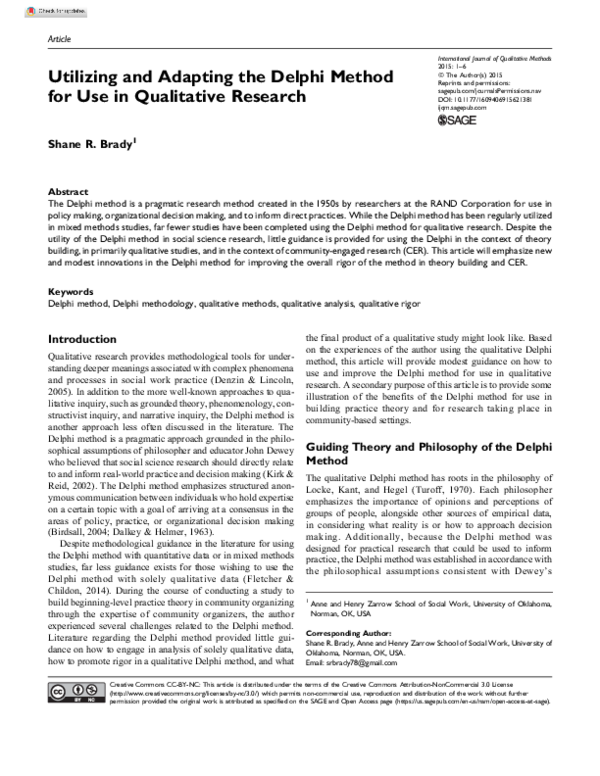 (PDF) Utilizing and Adapting the Delphi Method for Use in Qualitative Research