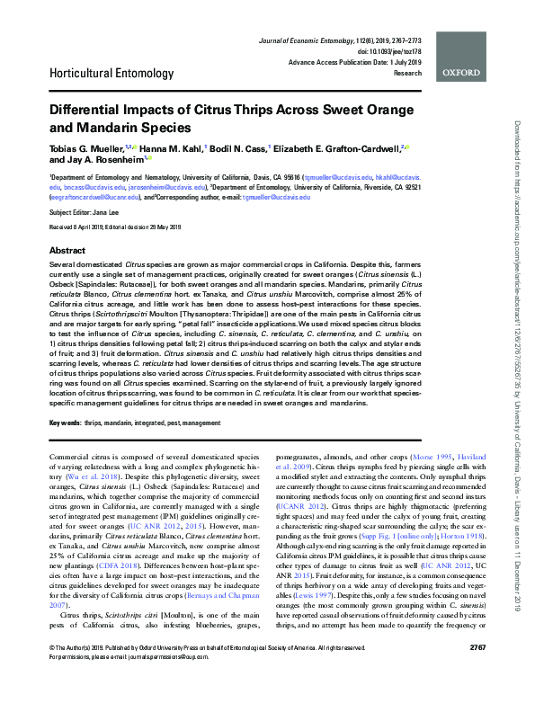 (PDF) Differential Impacts of Citrus Thrips Across Sweet Orange and ...