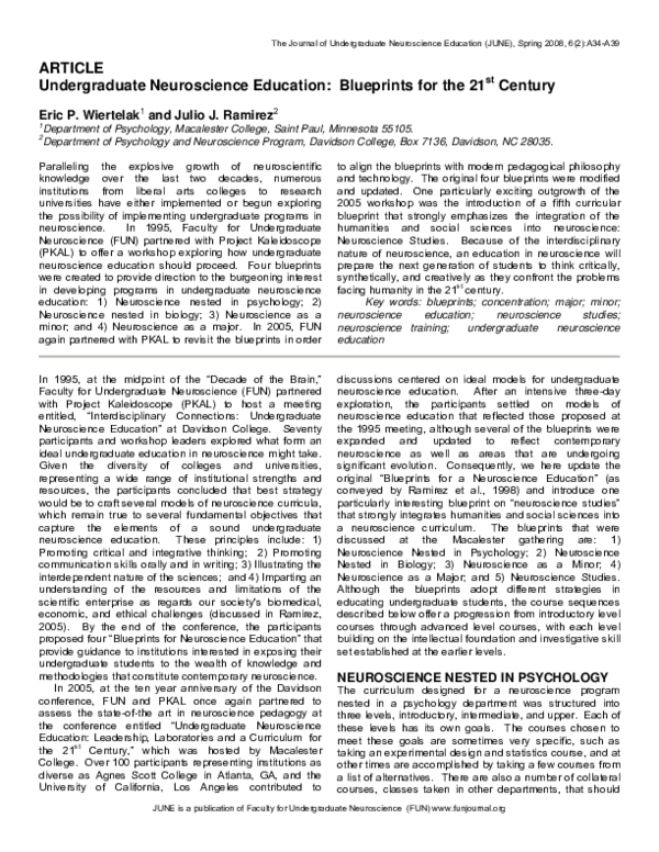 (PDF) Undergraduate Neuroscience Education: Blueprints for the 21st Century
