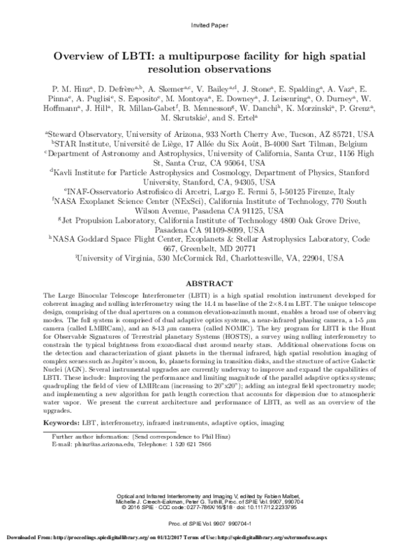 (PDF) Overview of LBTI: a multipurpose facility for high spatial ...