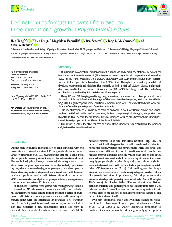 (PDF) Geometric cues forecast the switch from 2D‐to‐3D growth in ...
