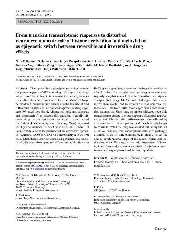 From transient transcriptome responses to disturbed neurodevelopment ...