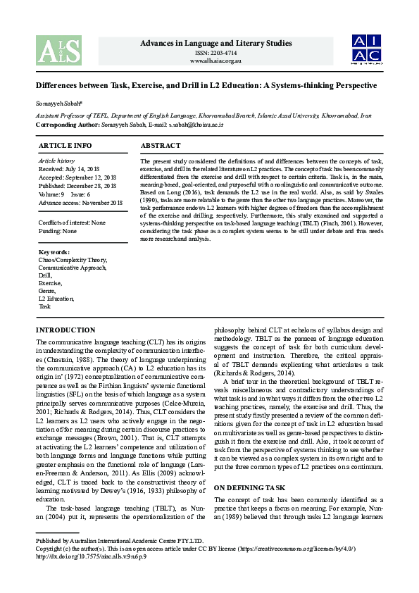 (PDF) Differences between Task, Exercise, and Drill in L2 Education: A ...