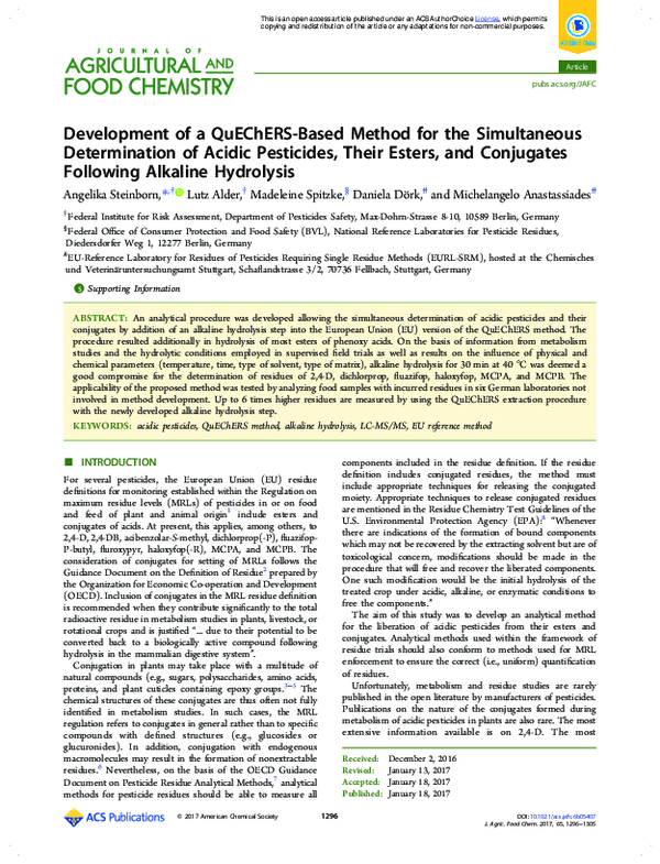 Pdf Development Of A Quechers Based Method For The Simultaneous