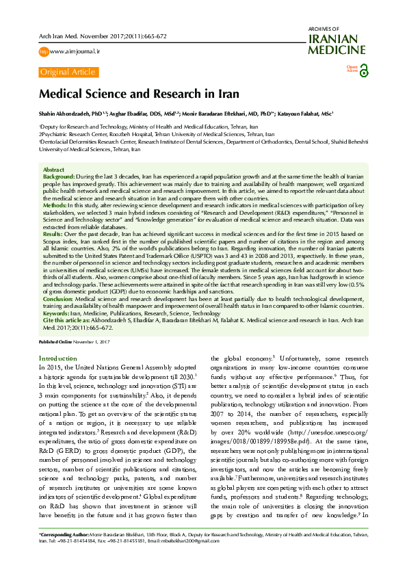 (PDF) Medical Science and Research in Iran