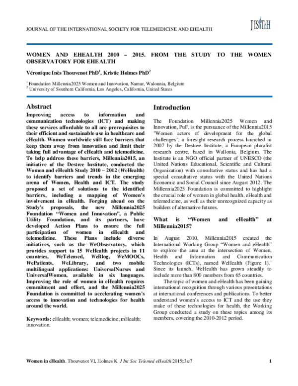 (PDF) Women and eHealth 2010 – 2015: From the Study to the Women ...