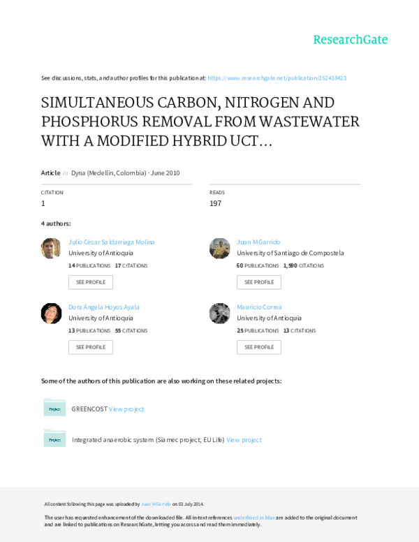 (PDF) SIMULTANEOUS CARBON, NITROGEN AND PHOSPHORUS REMOVAL FROM ...