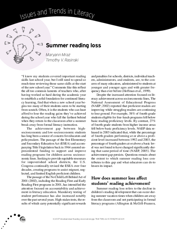 (PDF) Summer Reading Loss