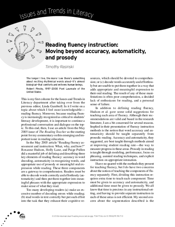 (PDF) Reading Fluency Instruction: Moving Beyond Accuracy, Automaticity, and Prosody