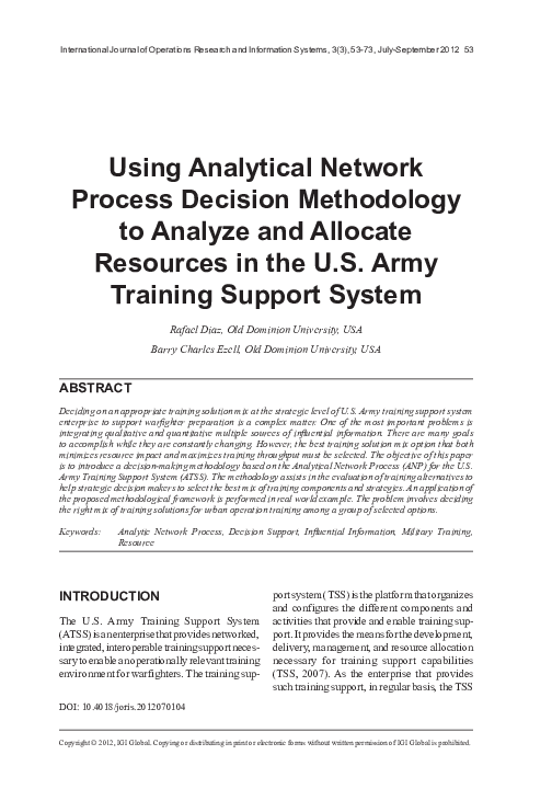 (PDF) Using Analytical Network Process Decision Methodology to Analyze ...