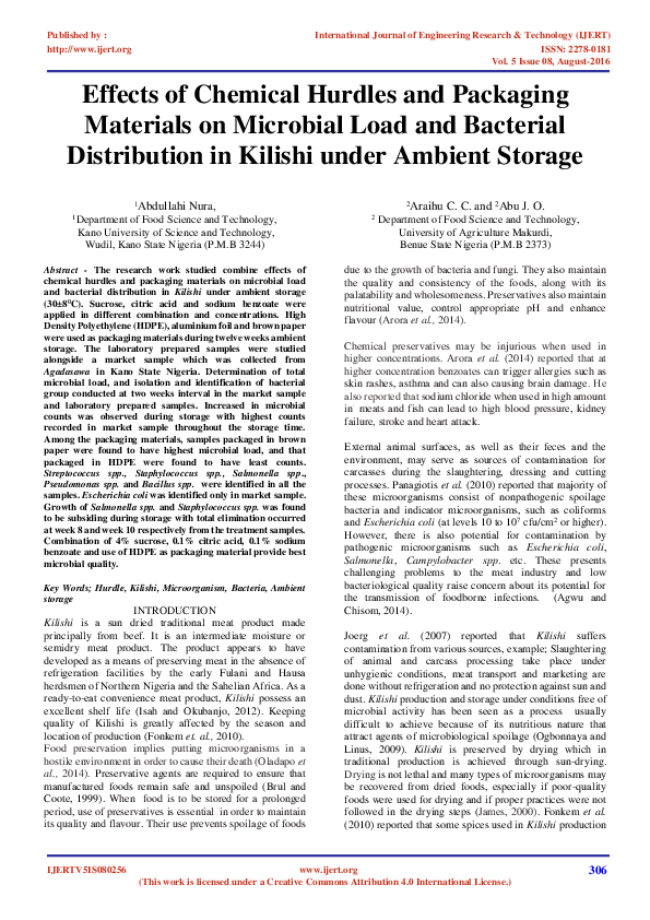 (PDF) Effects of Chemical Hurdles and Packaging Materials on Microbial ...