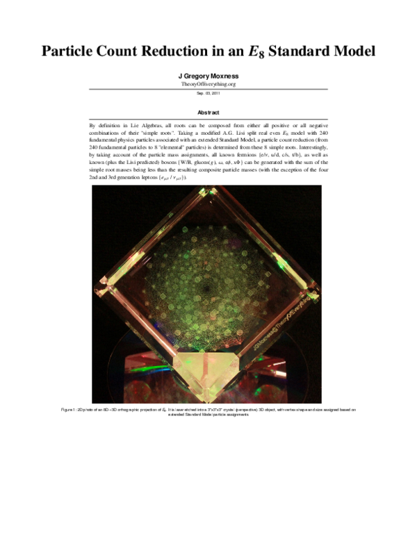 (PDF) Particle Count Reduction in an E 8 Standard Model