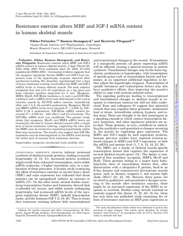 (PDF) Resistance exercise alters MRF and IGF-I mRNA content in human ...
