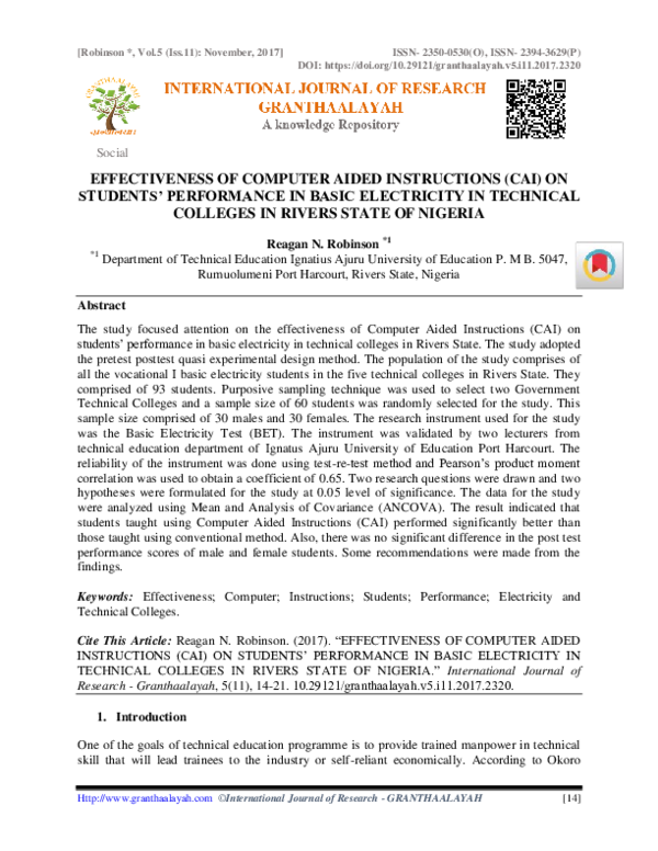 (PDF) Impact of Computer Aided Instruction on Basic Electricity Performance