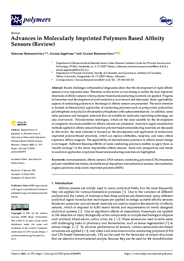 (PDF) Advances in Molecularly Imprinted Polymers Based Affinity Sensors (Review)