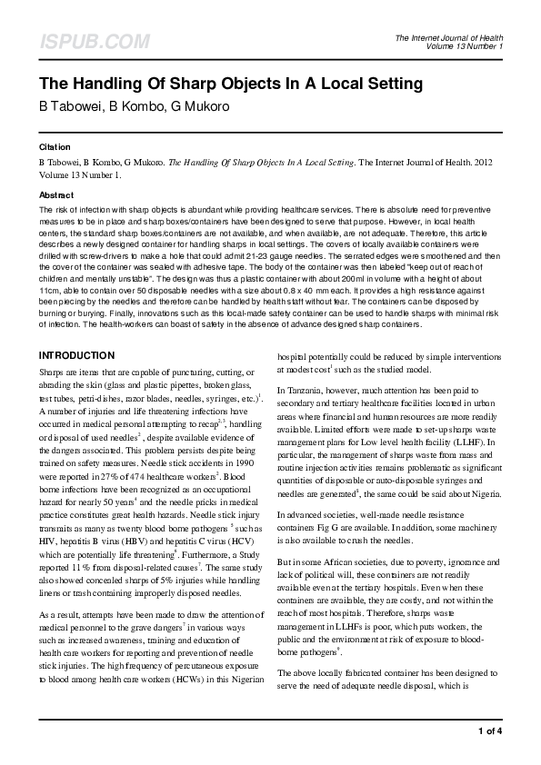 (PDF) The Handling Of Sharp Objects In A Local Setting