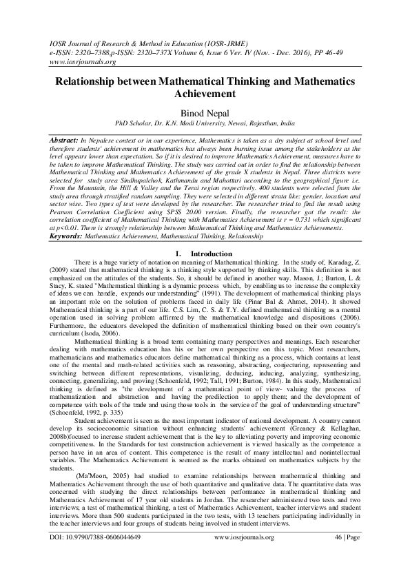 (PDF) Relationship between mathematical thinking and creativity in ...