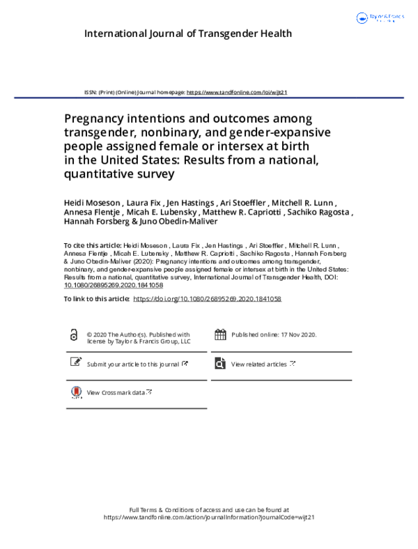 (PDF) Pregnancy intentions and outcomes among transgender, nonbinary ...