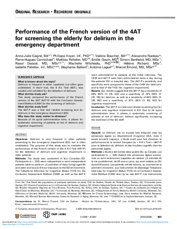 (PDF) Performance of the French version of the 4AT for screening the ...
