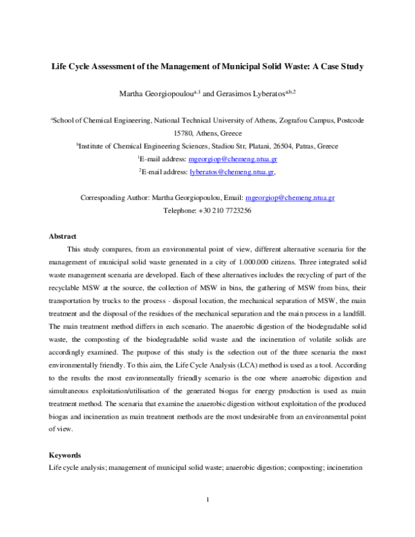 (PDF) Life Cycle Assessment of the Management of Municipal Solid Waste : A Case Study