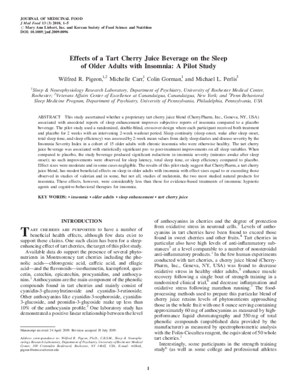 (PDF) Effects of a Tart Cherry Juice Beverage on the Sleep of Older ...