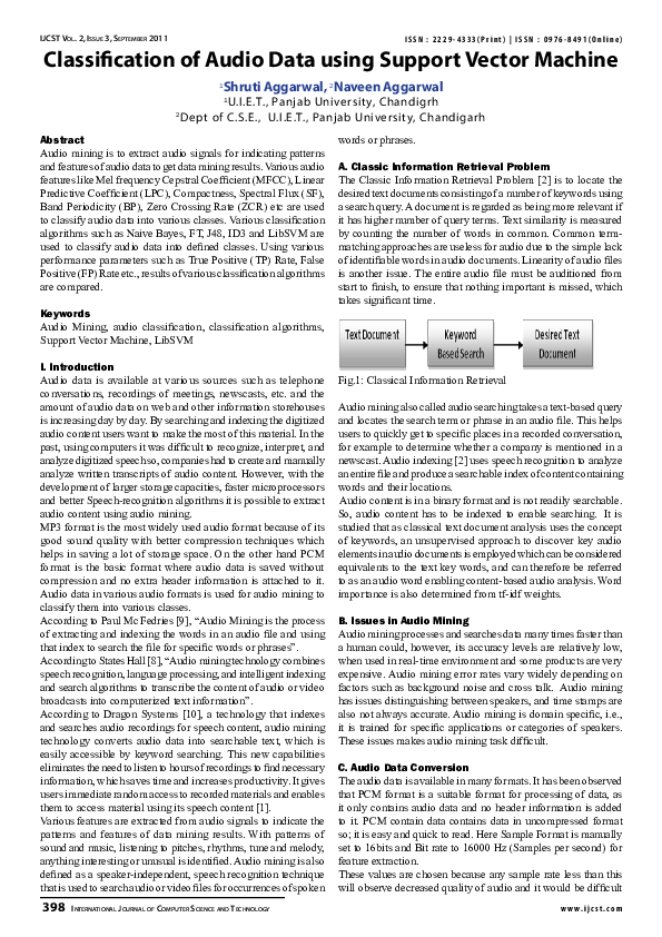 Pdf Classification Of Audio Data Using Support Vector Machine Naveen Aggarwal