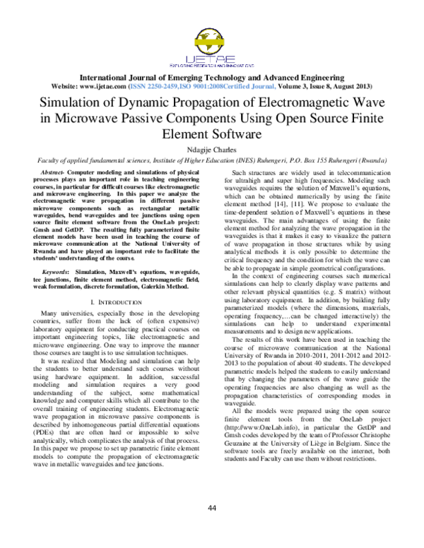 Pdf Simulation Of Dynamic Propagation Of Electromagnetic Wave In