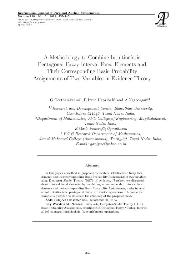 (PDF) A Methodology to Combine Intuitionistic Pentagonal Fuzzy Interval Focal Elements and Their ...